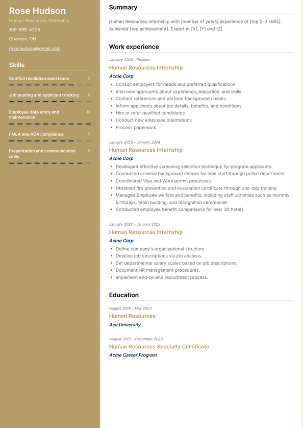 Human Resources Internship Resume Examples and Templates Human Resources Internship Resume Examples and Templates