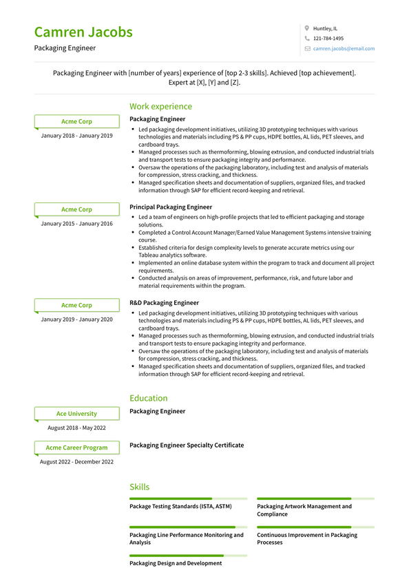 Packaging Engineer Resume Examples and Templates Packaging Engineer Resume Examples and Templates
