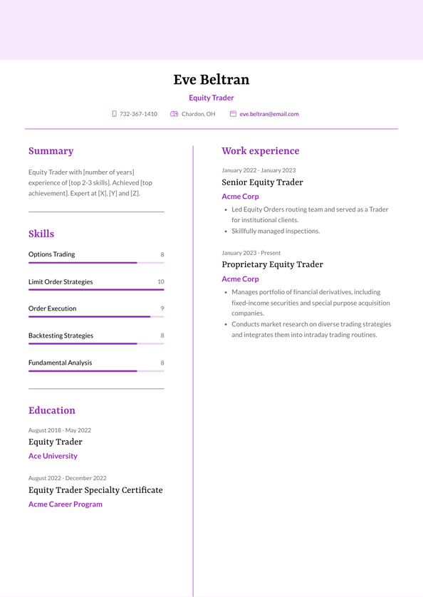 Equity Trader Resume Examples and Templates Equity Trader Resume Examples and Templates