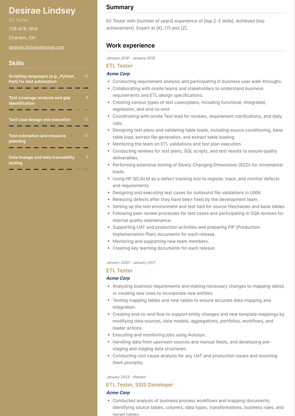 3+ ETL Tester Resume Examples and Templates 3+ ETL Tester Resume Examples and Templates
