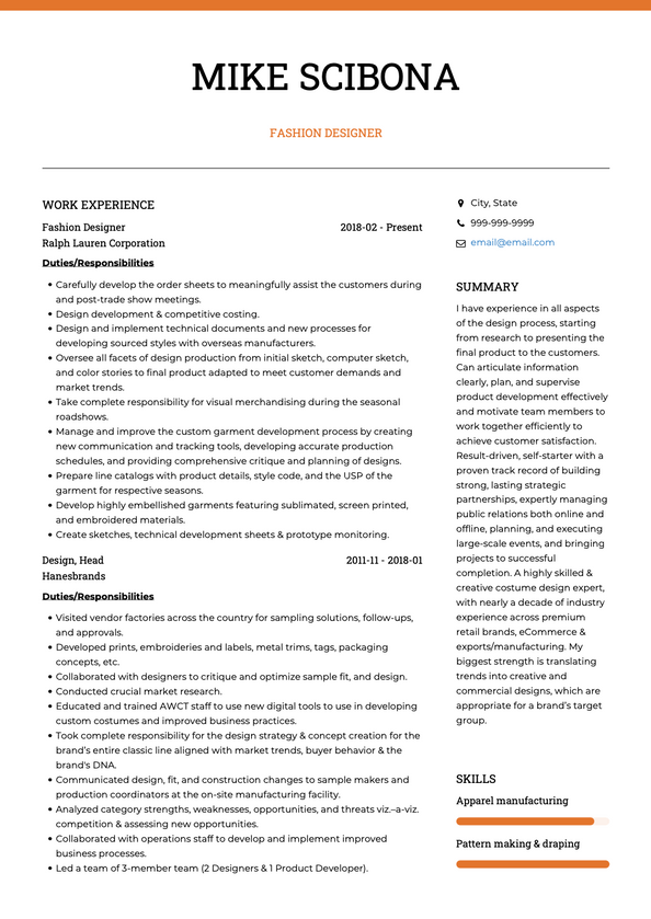 Fashion Designer CV Examples & Templates | VisualCV Fashion Designer CV Examples & Templates | VisualCV
