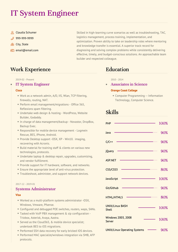 IT Engineer CV Examples & Templates | VisualCV IT Engineer CV Examples & Templates | VisualCV