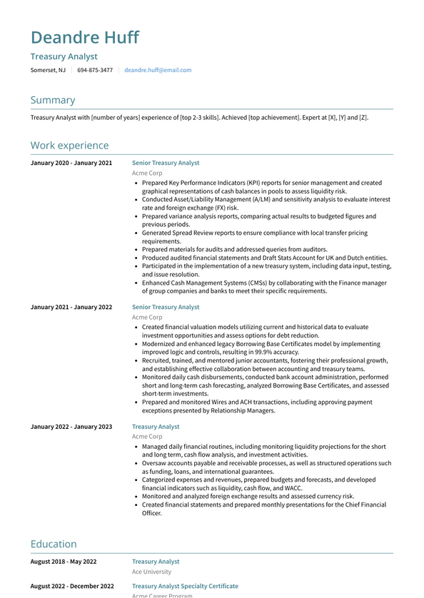 3+ Treasury Analyst Resume Examples and Templates 3+ Treasury Analyst Resume Examples and Templates