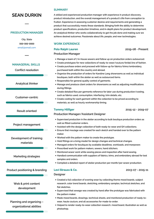 Production Manager CV Examples & Templates | VisualCV Production Manager CV Examples & Templates | VisualCV