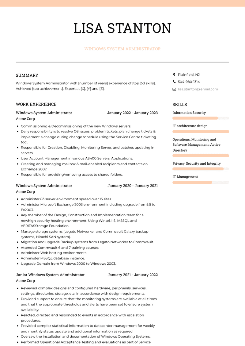 Windows System Administrator Resume Examples and Templates Windows System Administrator Resume Examples and Templates