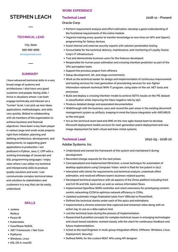 Technical CV Examples & Templates | VisualCV Technical CV Examples & Templates | VisualCV